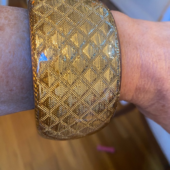 Jewelry | Large Chunky Plastic Bangle Bracelet Encased Gold Fabric ...